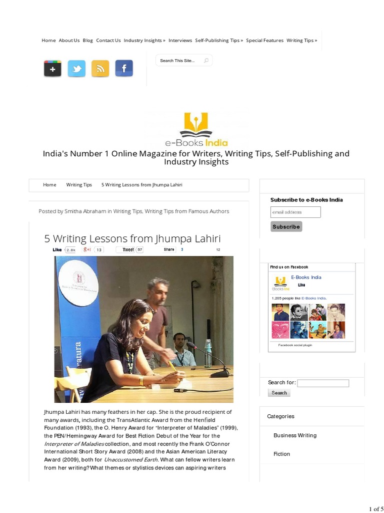 Jhumpa Lahiri - 5 Lessons On Writing | PDF