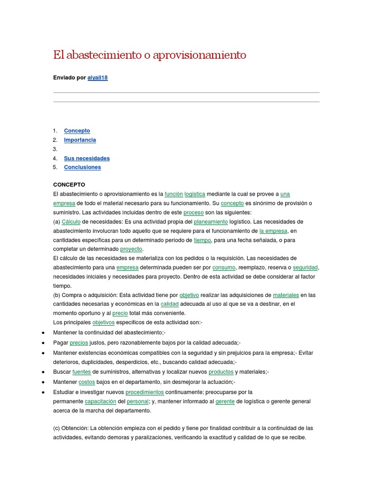 Funciones del Abastecimiento Comercial | PDF | Calidad (comercial ...