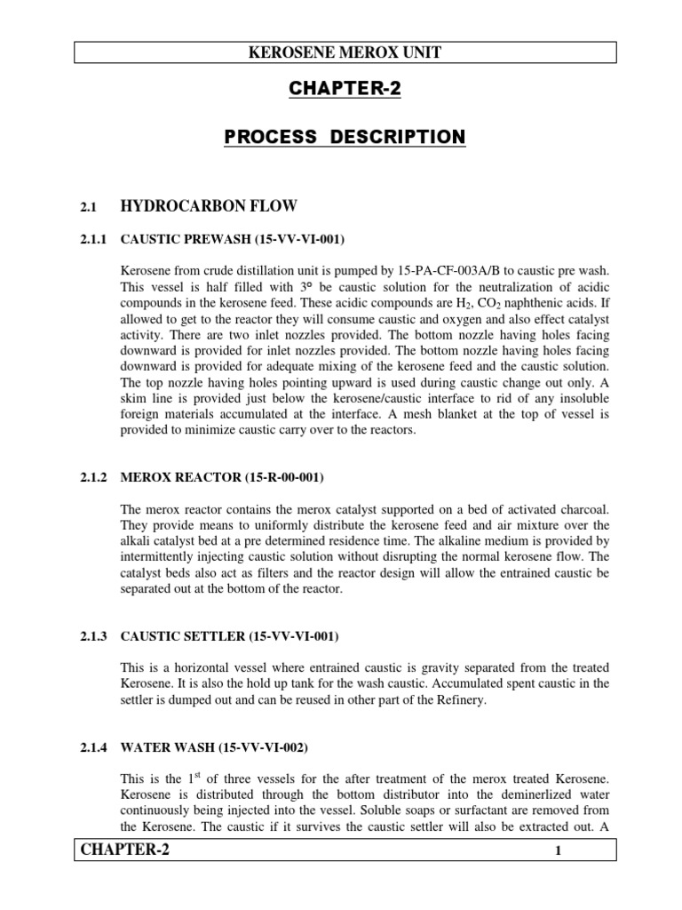 KEROSENE MEROX UNIT PROCESS DESCRIPTION | PDF | Chemistry | Chemical ...