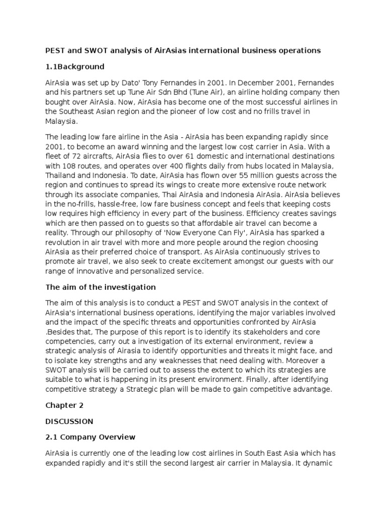 AirAsia PEST and SWOT Analysis Report | PDF | Low Cost Carrier | Airlines