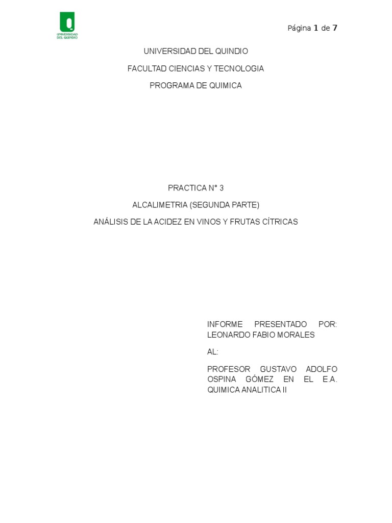 Alcalimetria (Segunda Parte) | PDF | Ácido | Gusto