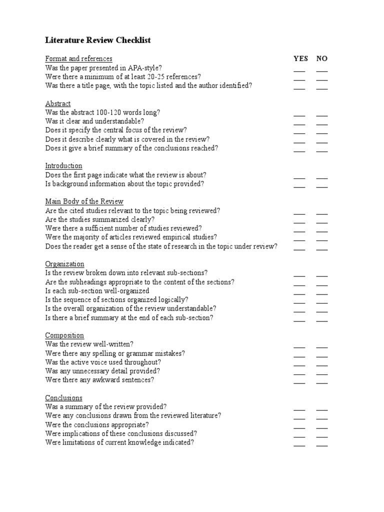 Literature Review Checklist | PDF