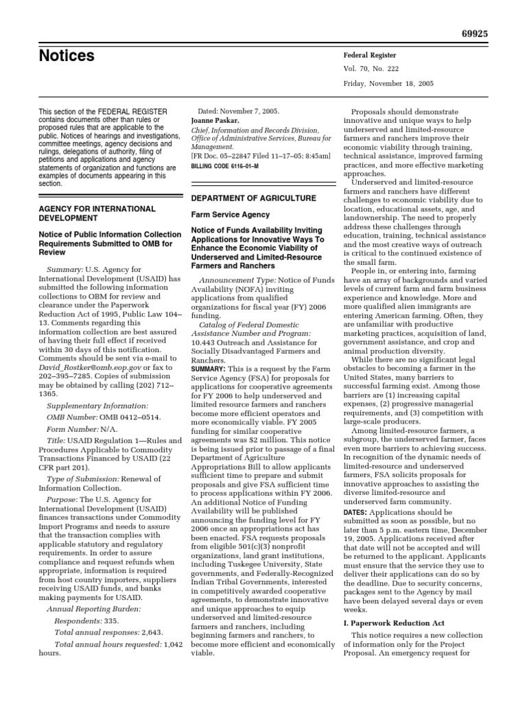 Notice: Grants and Cooperative Agreements Availability, Etc.: Outreach and Assistance For ...