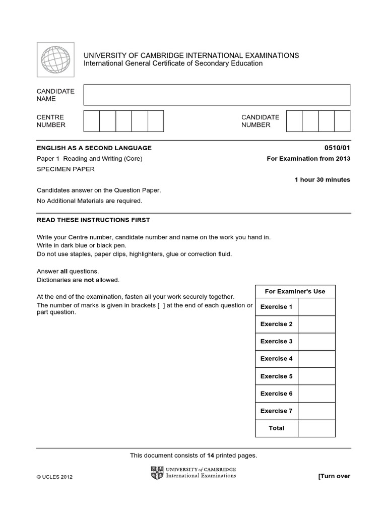 2013 Specimen Paper 1 | PDF | Ant | Literacy