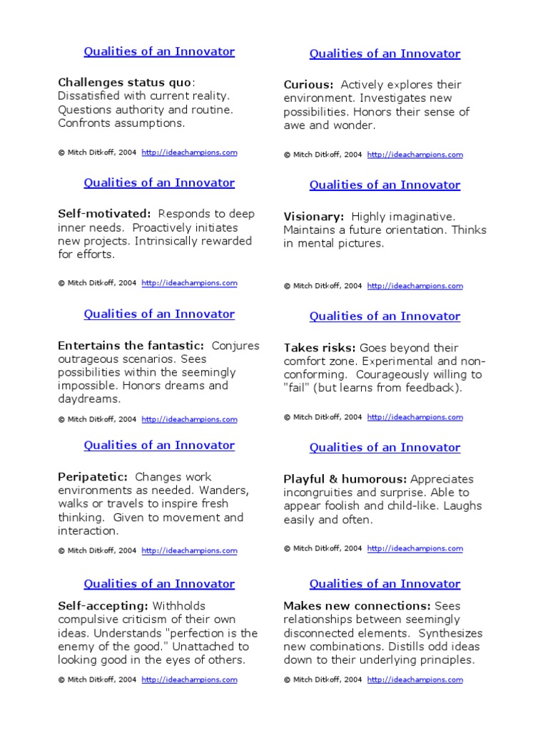 32584qualities of An Innovator | PDF | Intuition | Innovation