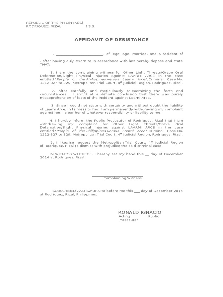 Affidavit of Desistance | PDF