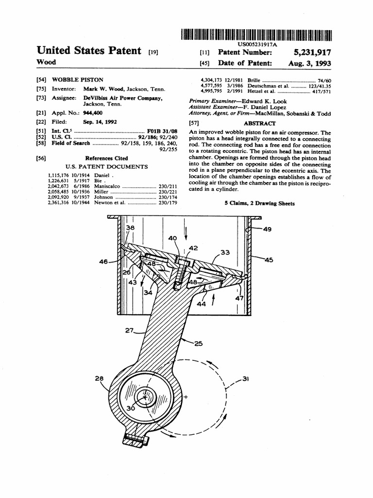 US5231917 - Wobble Piston | PDF | Piston | Cylinder (Engine)