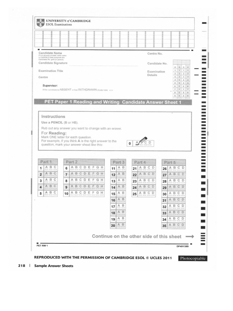 Pet b1 Cambridge Use of English Practise Exam | PDF
