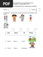 First Quarter Exam Kindergarten | PDF