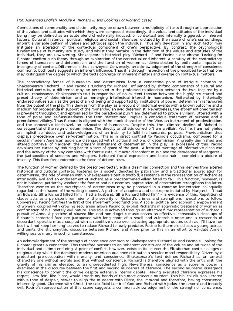 Richard III and Looking for Richard Analysis | PDF | Conscience ...