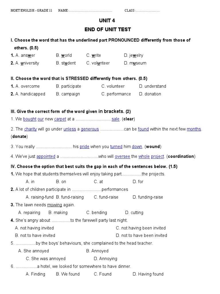 Grade 11 English Unit 4 Test | PDF