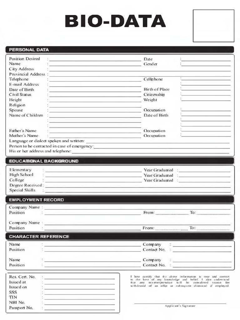 Bio Data Form Philippines Copyrighted 1 638 2 | PDF