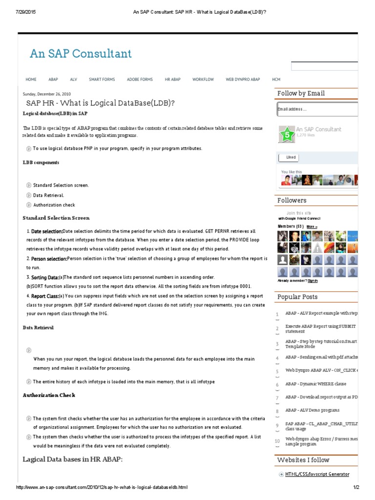 An SAP Consultant - SAP HR - What Is Logical DataBase (LDB) | PDF | Databases | Computer Data