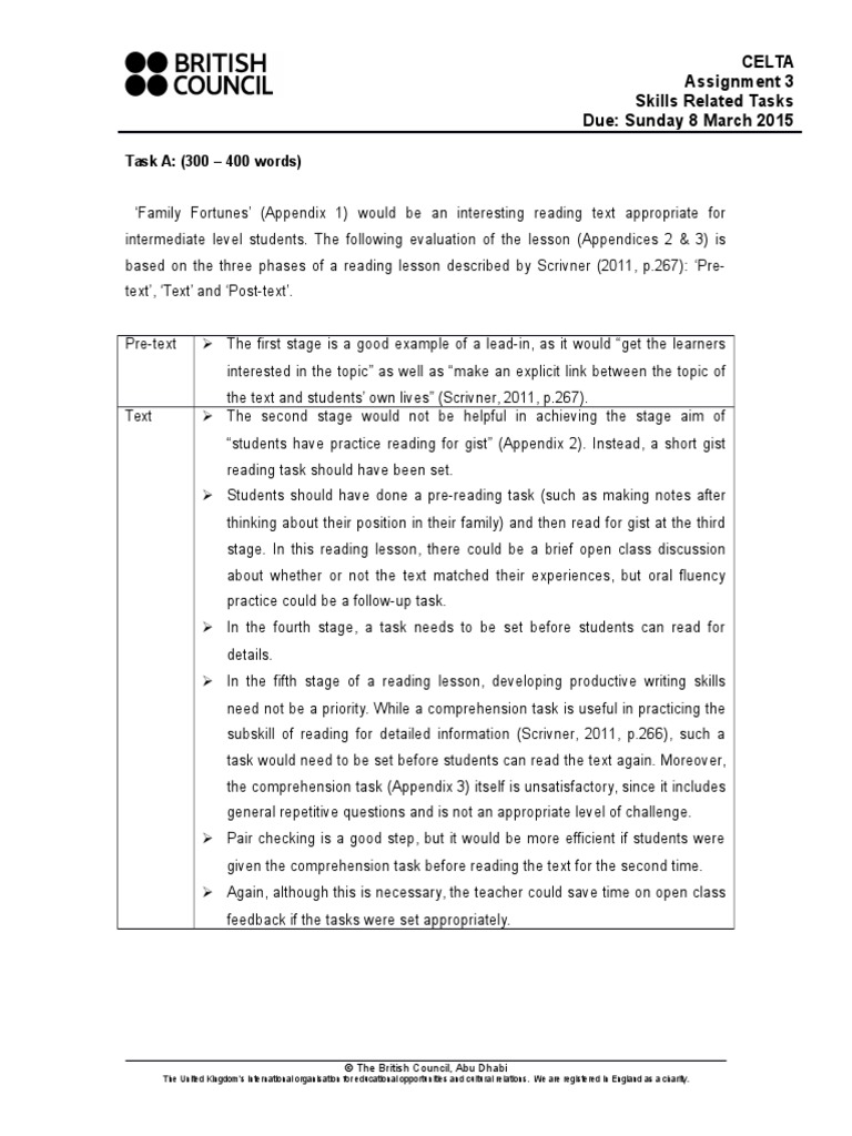 CELTA Assignment 3 - Skills | PDF | Reading Comprehension | Dubai
