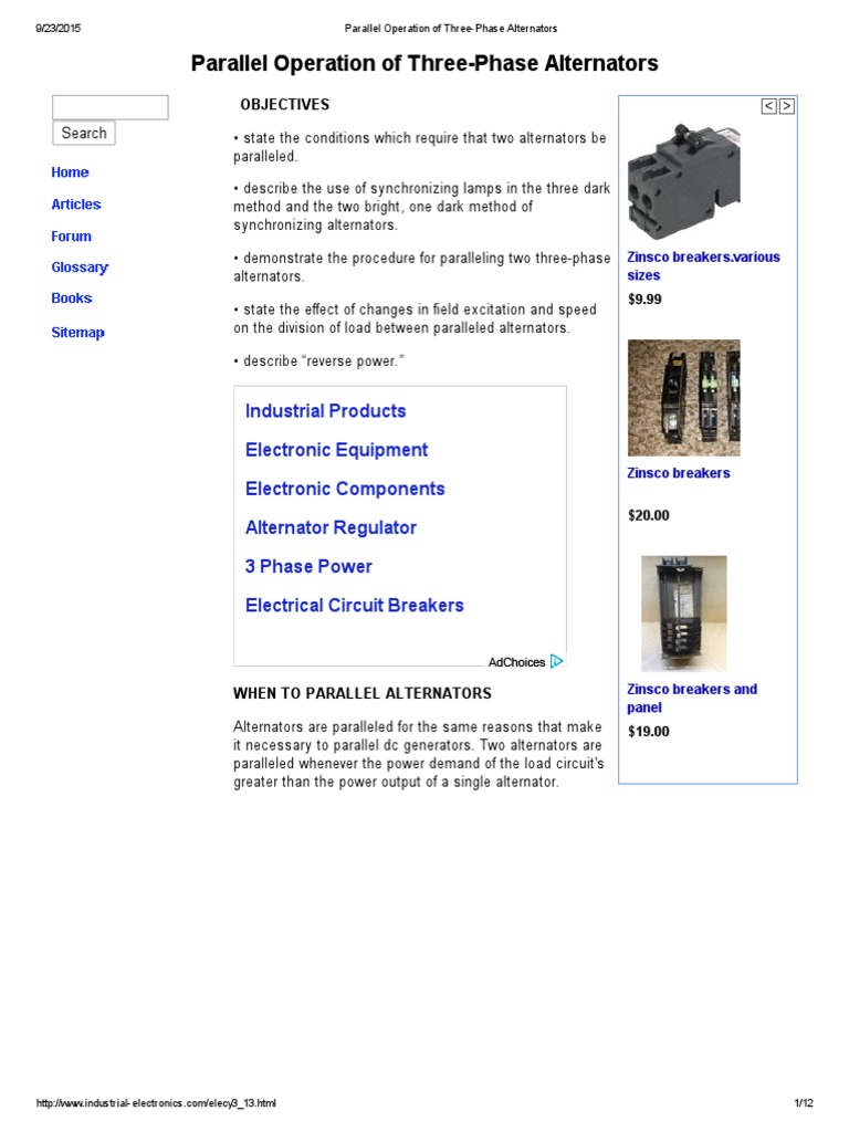 Parallel Operation of Three-Phase Alternators | Download Free PDF | Alternating Current ...