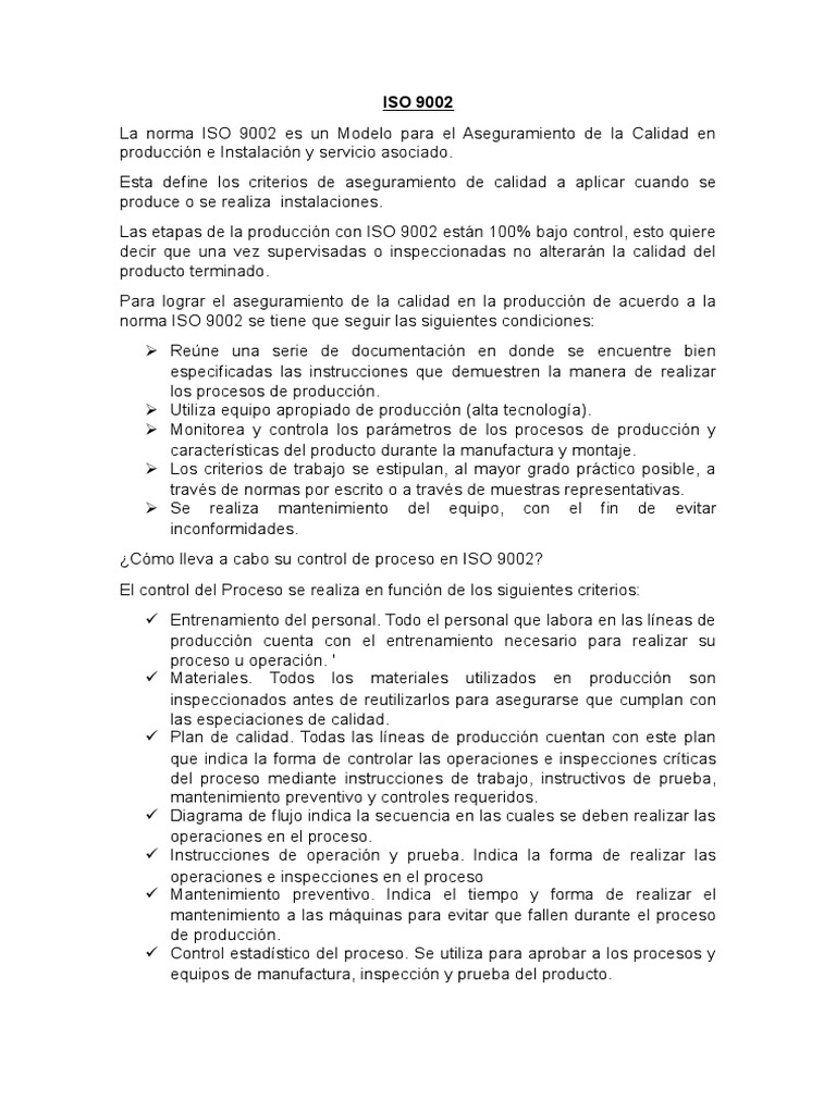Iso 9002 | PDF | Iso 9000 | Calidad (comercial)