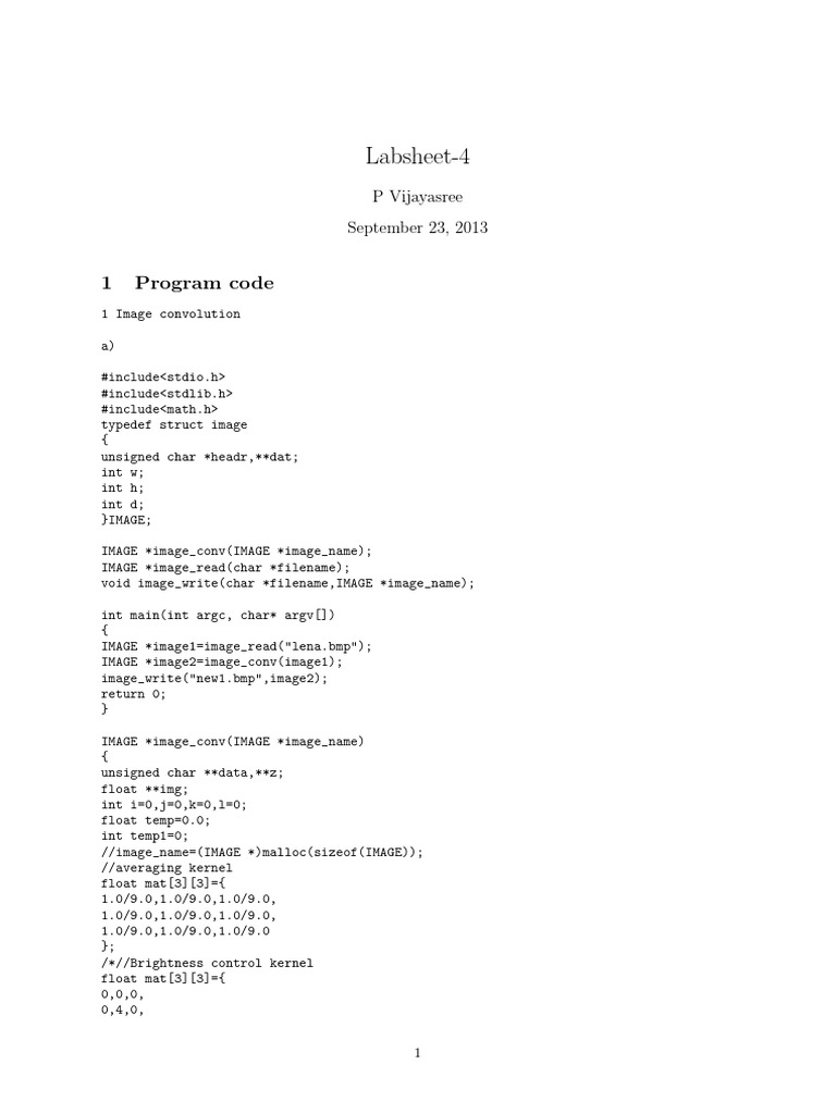 Image Convolution in C Code | PDF | Computers
