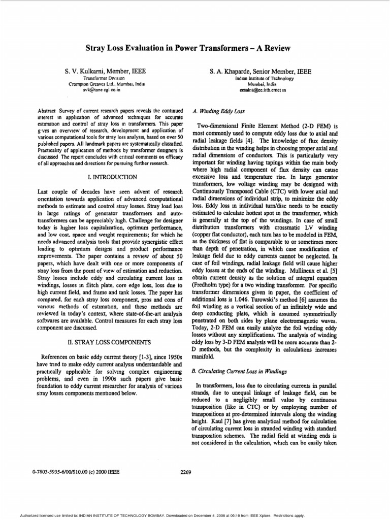 Stray Loss Evaluation in Power Transformers | PDF | Transformer | Finite Element Method