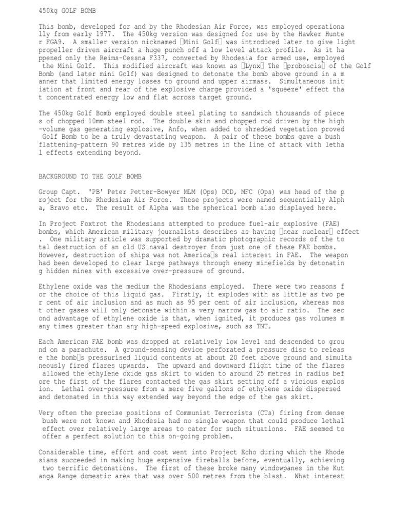 Rhodesian 450kg GOLF BOMB | PDF | Bomb | Explosive Material