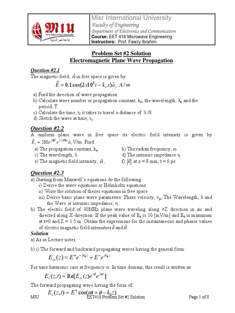 EET416 Problem Set 2 Solution | Download Free PDF | Waves | Amplitude