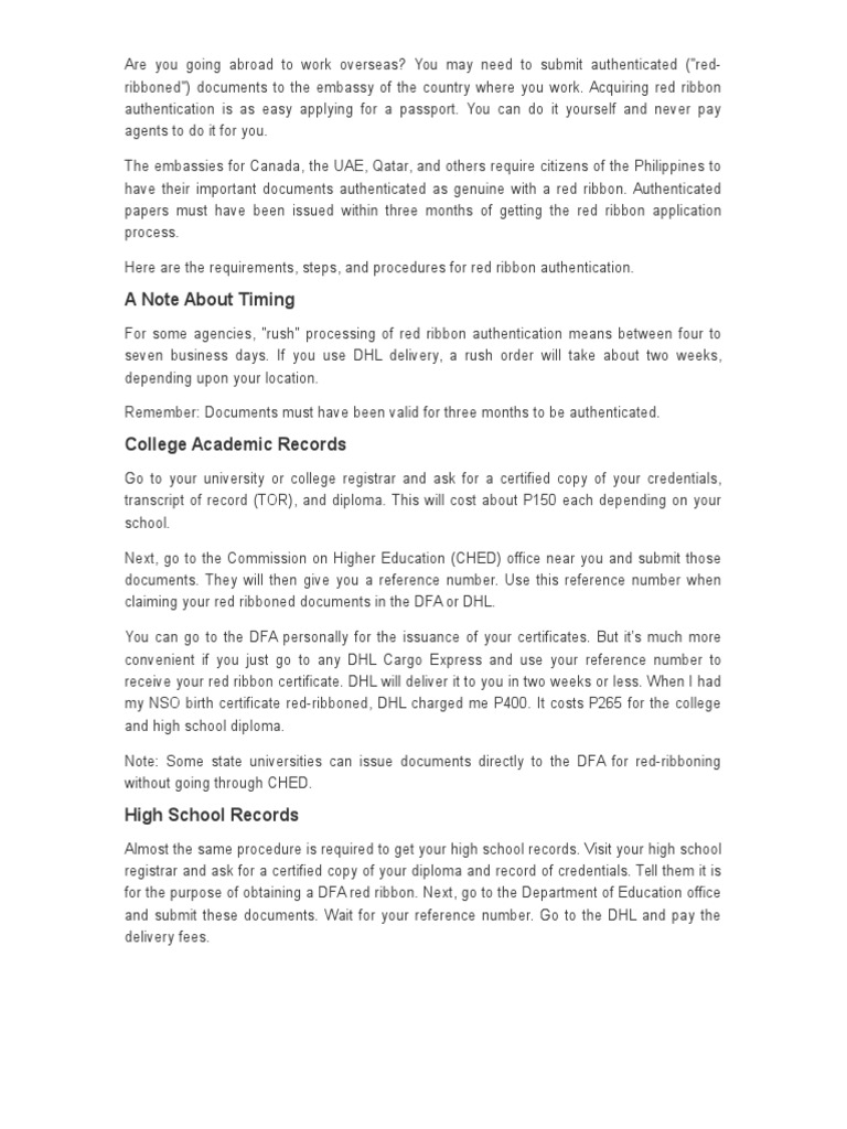 Red Ribbon Requirements | PDF | Credential | Birth Certificate