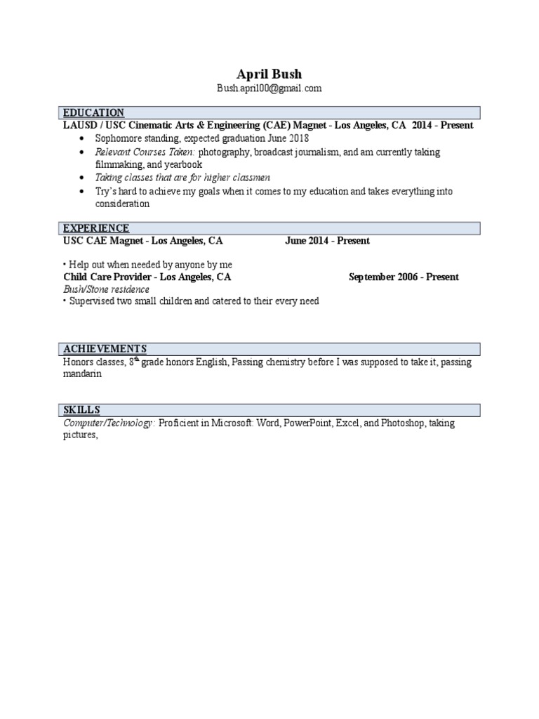 April Bush: Education and Experience Summary | PDF
