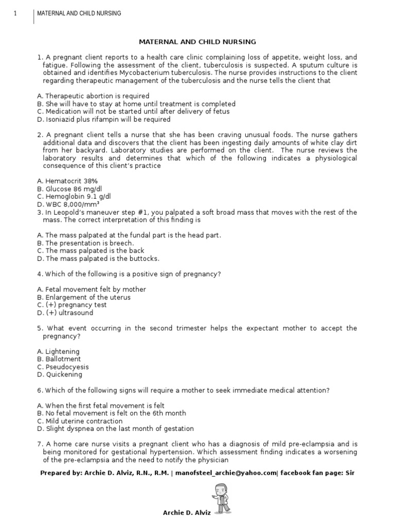 OB Sample Quiz | PDF | Childbirth | Mammalian Pregnancy