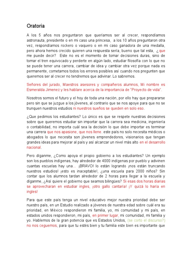 Discurso de Oratoria | PDF | Juventud | Verdad