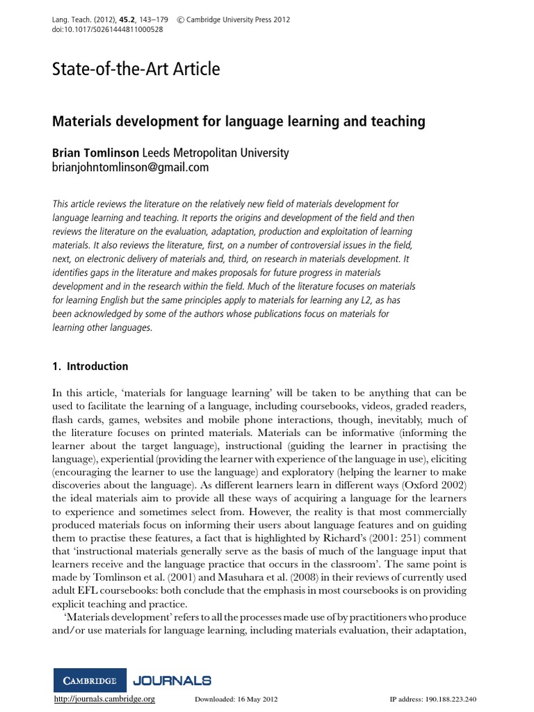 Materials Development For Language Learning and Teaching | PDF | Expert ...