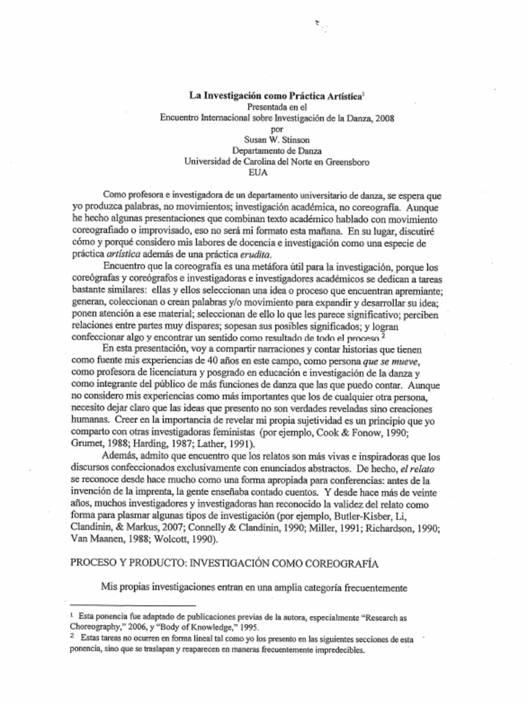 Susan Stinson - La Investigación Como Práctica Artística | PDF