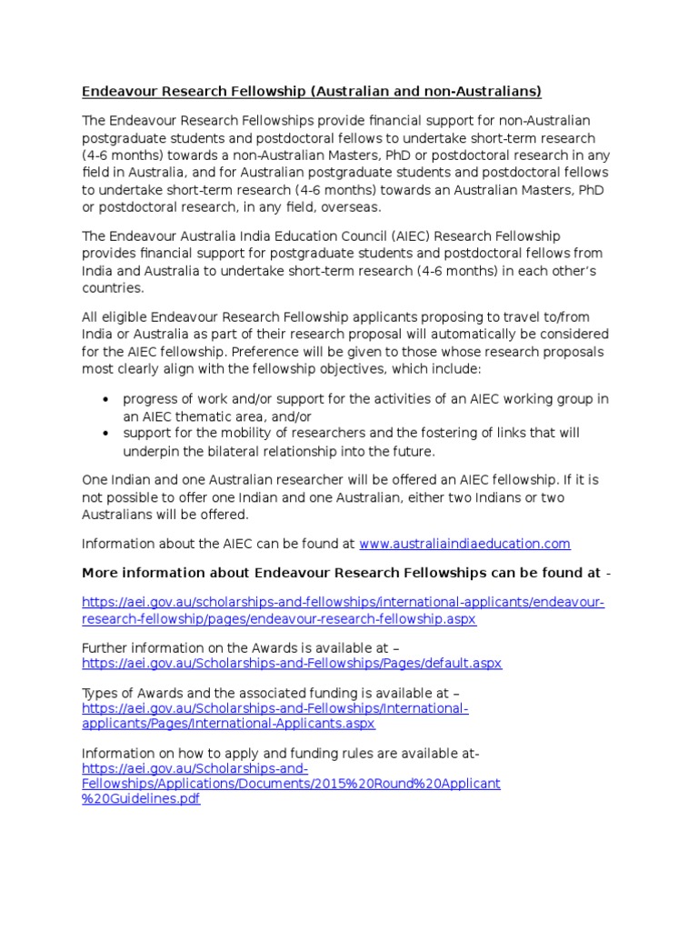 Endeavour Research Fellowships Guide | PDF | Finance & Money Management