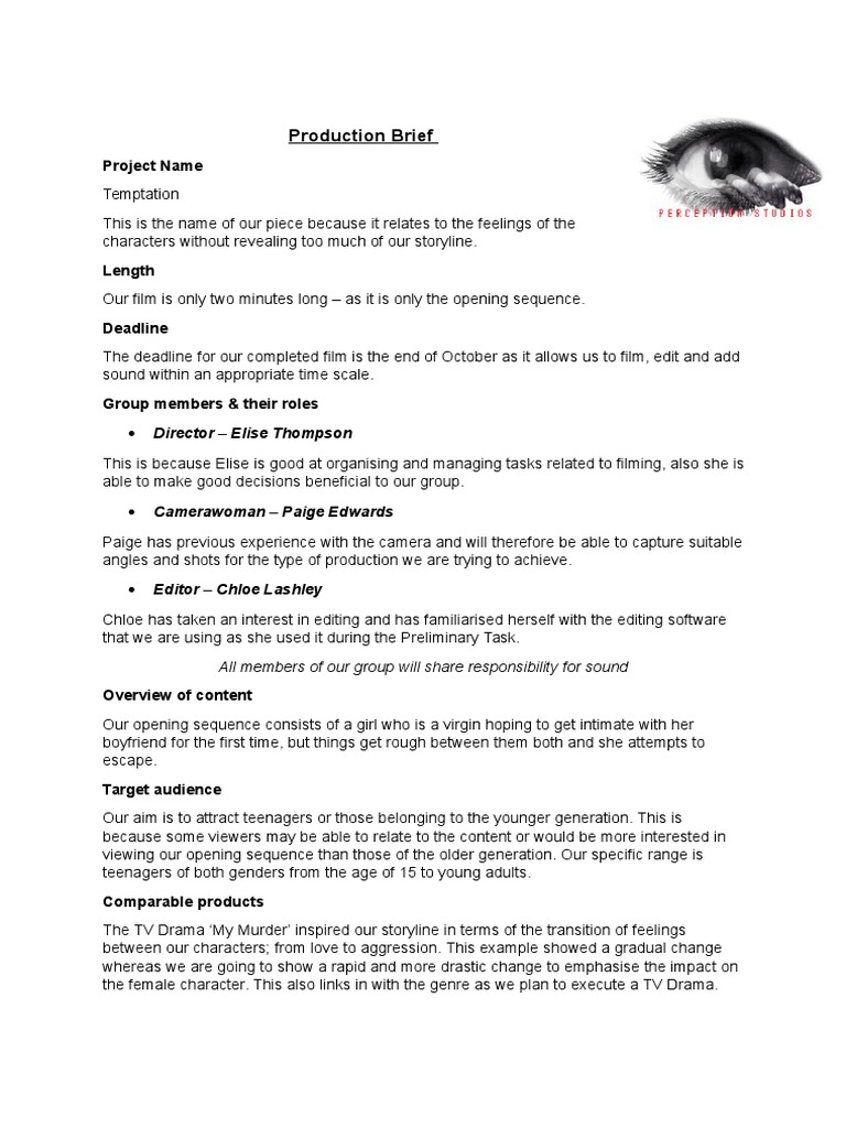 Production Brief | PDF | Target Audience | Human Resource Management
