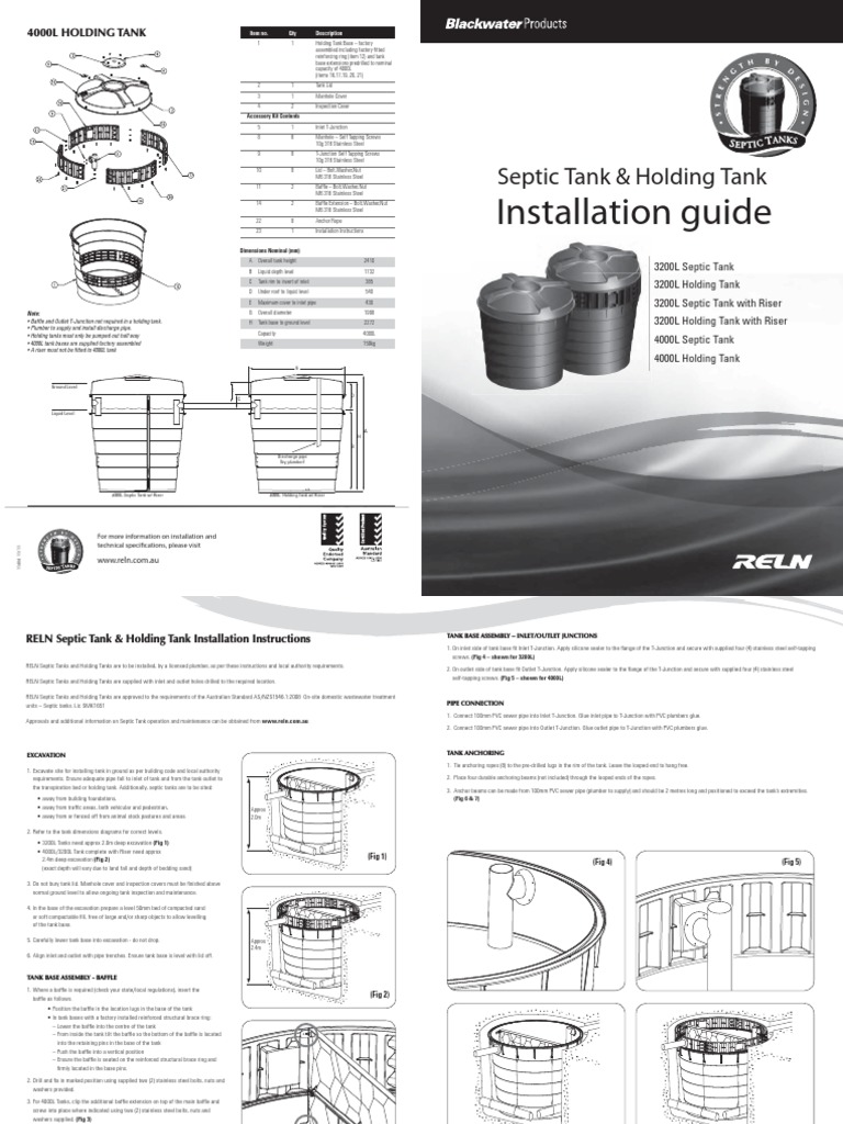 RELN Septic Tank & Holding Tank Installation Instructions | PDF | Screw | Septic Tank