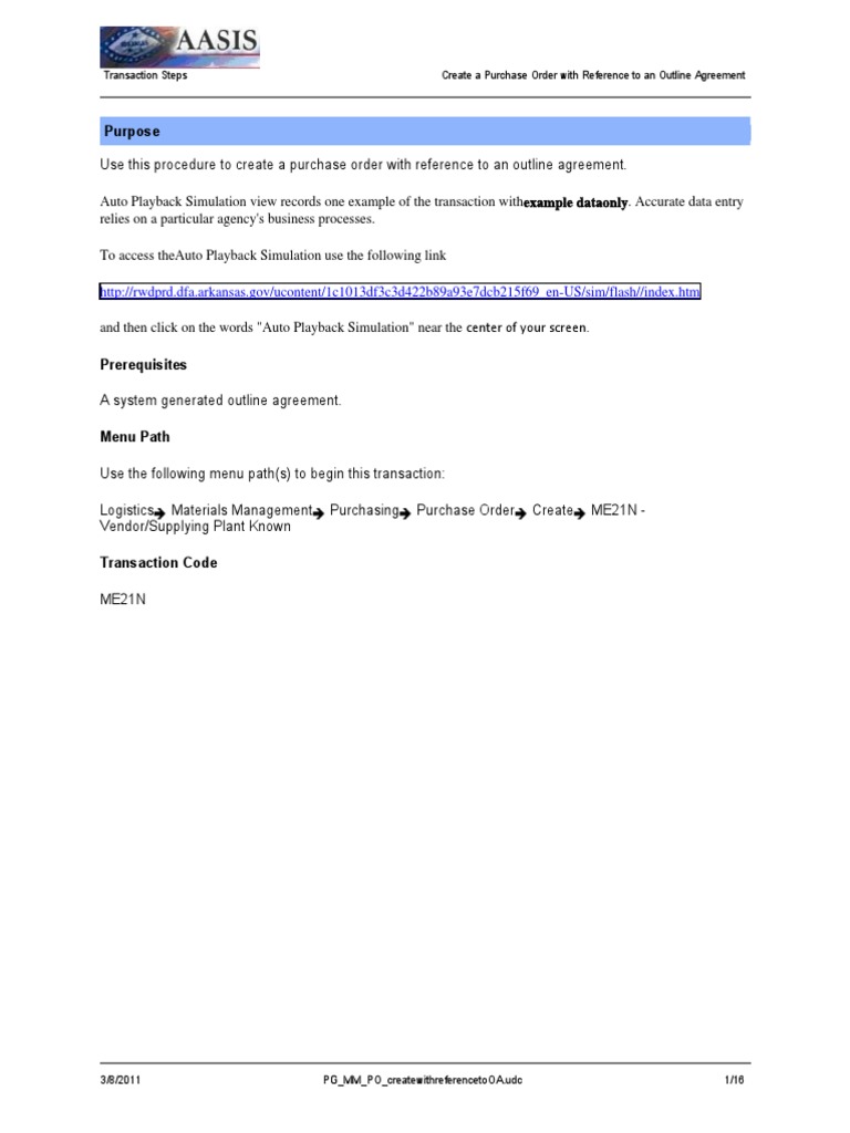 Create A Purchase Order With Reference To An Outline Agreement | PDF ...