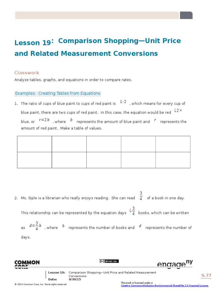 Lesson 19: Comparison Shopping-Unit Price and Related Measurement ...