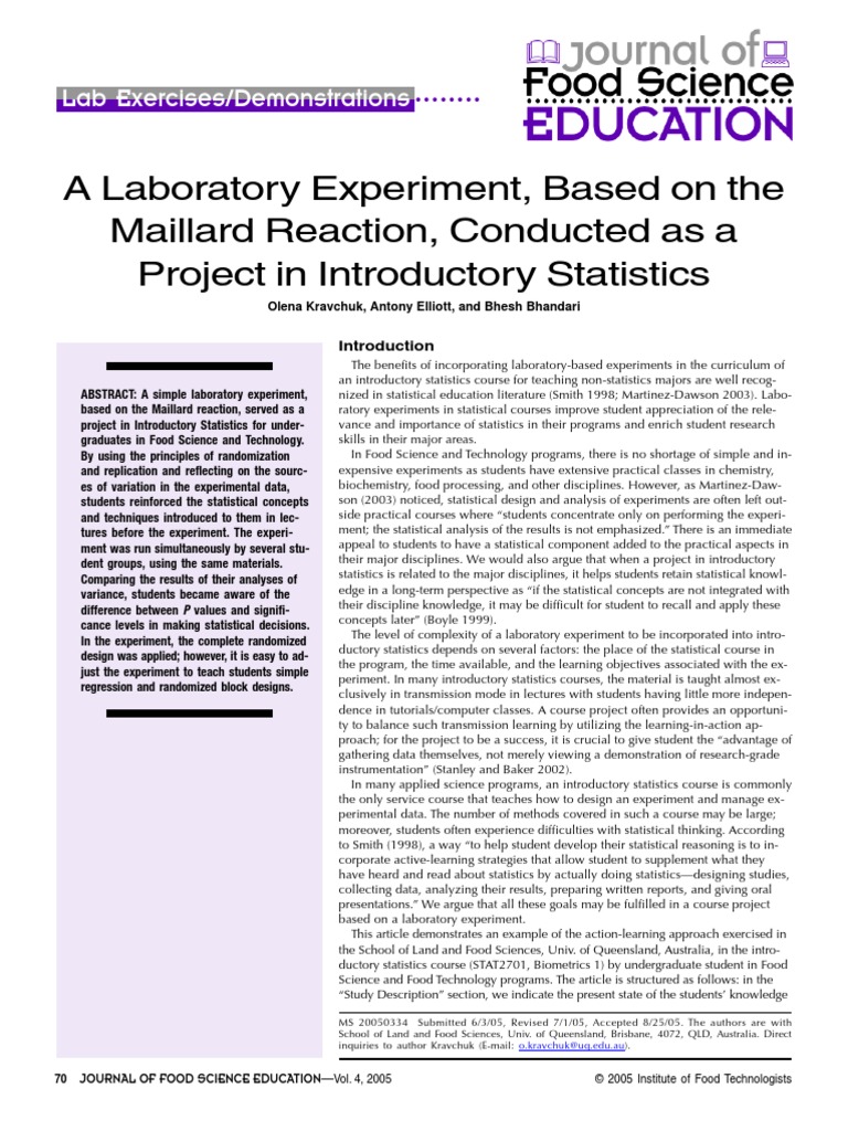 A Laboratory Experiment, Based On The Maillard Reaction | PDF ...