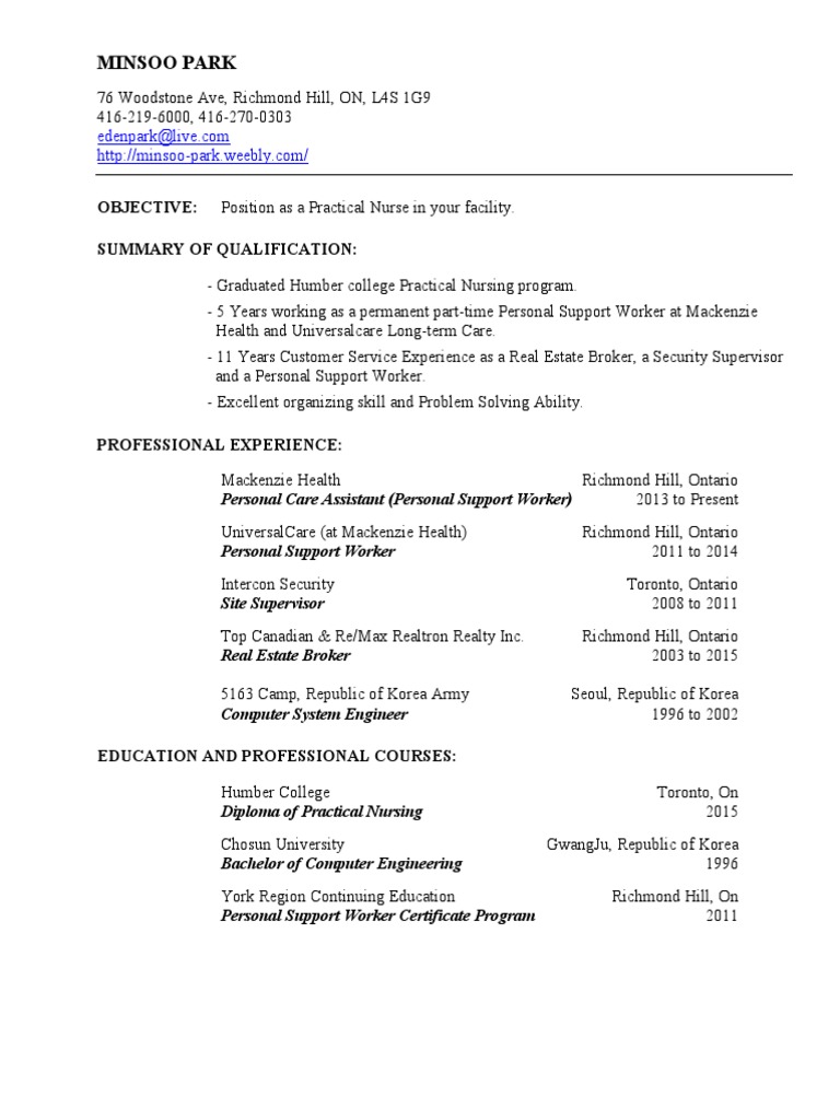 PSW Resume for Canadian Job Market | PDF | Business