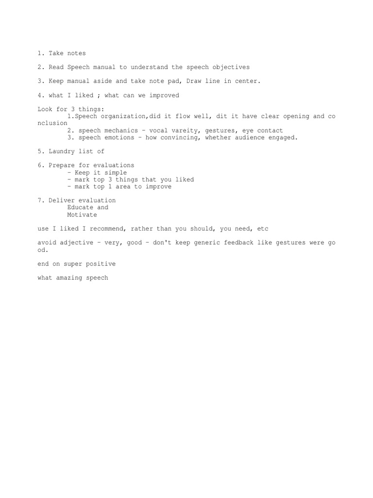 Evaluation Tips at Toastmaster Speech | PDF | Career & Growth