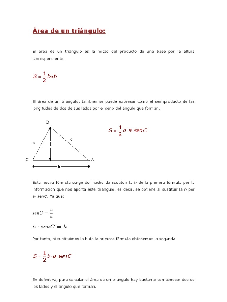 Cálculo del área de un triángulo con seno | PDF
