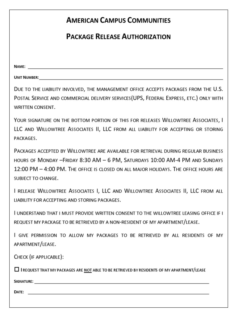 Package Release Form | PDF