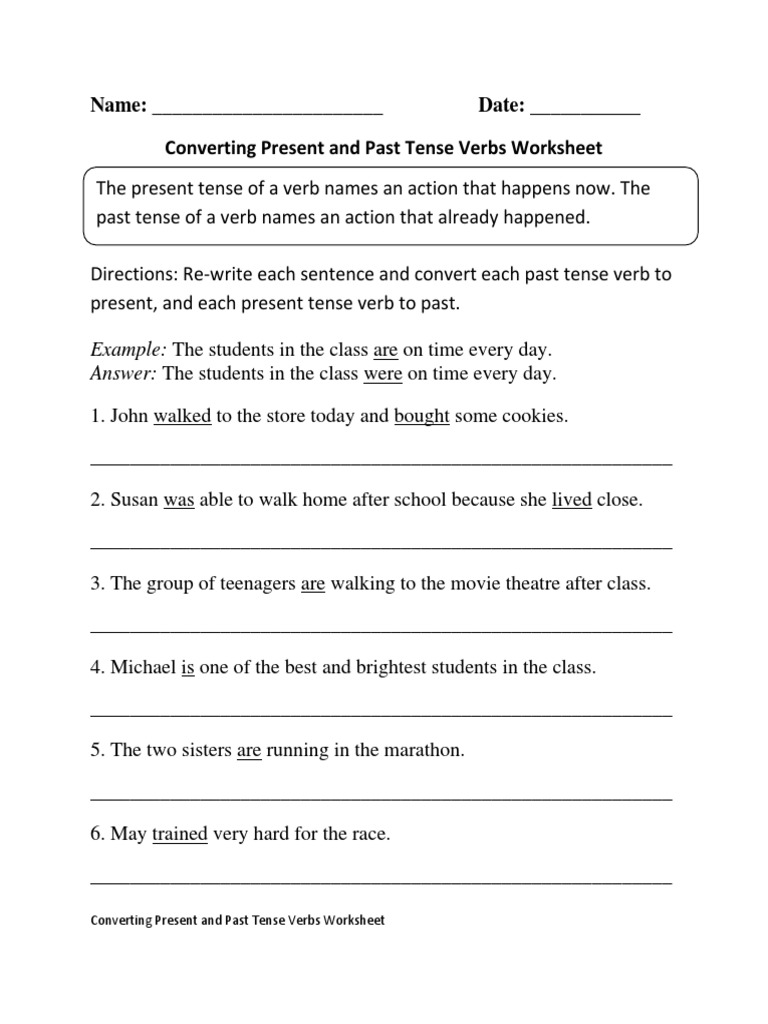 Present and Past Tense Conversion Worksheet | PDF | Grammatical Tense ...