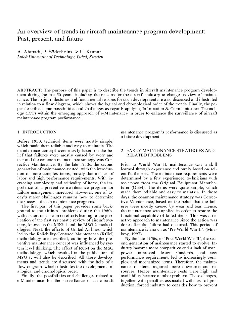 2007 - An Overview of Trends in Aircraft Maintenance Program Development | PDF | Reliability ...