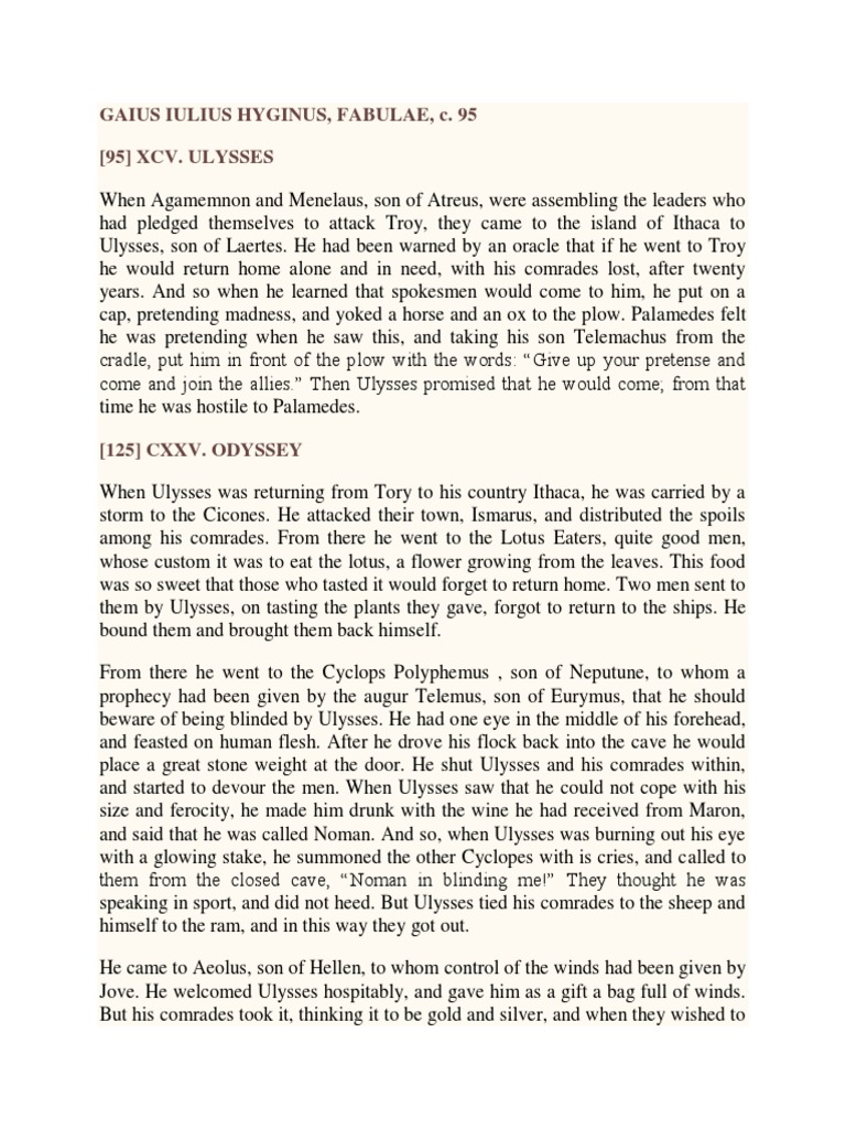 Gaius Iulius Hyginus | PDF | Odysseus | Greek Literary Characters