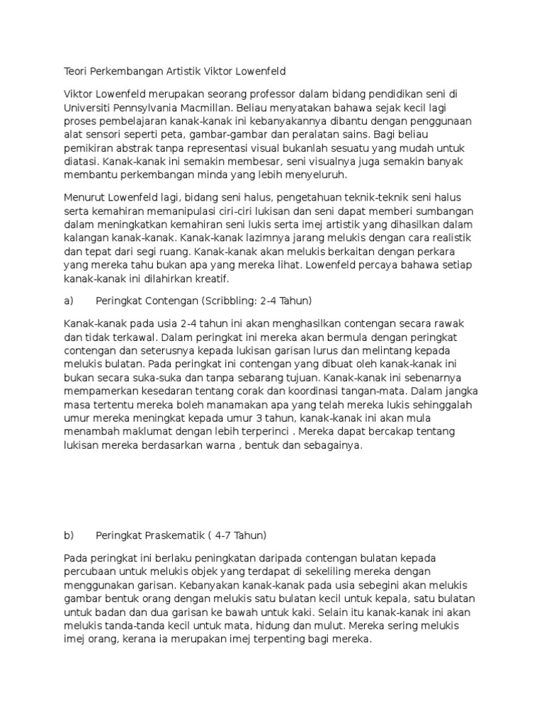 Teori Perkembangan Artistik Viktor Lowenfeld | PDF