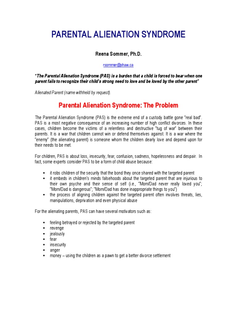 Parental Alienation Syndrome | PDF | Child Custody | Social Alienation