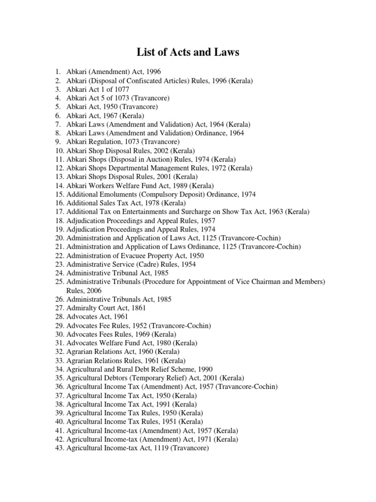 List of Acts and Laws | PDF | Kerala | Chairman