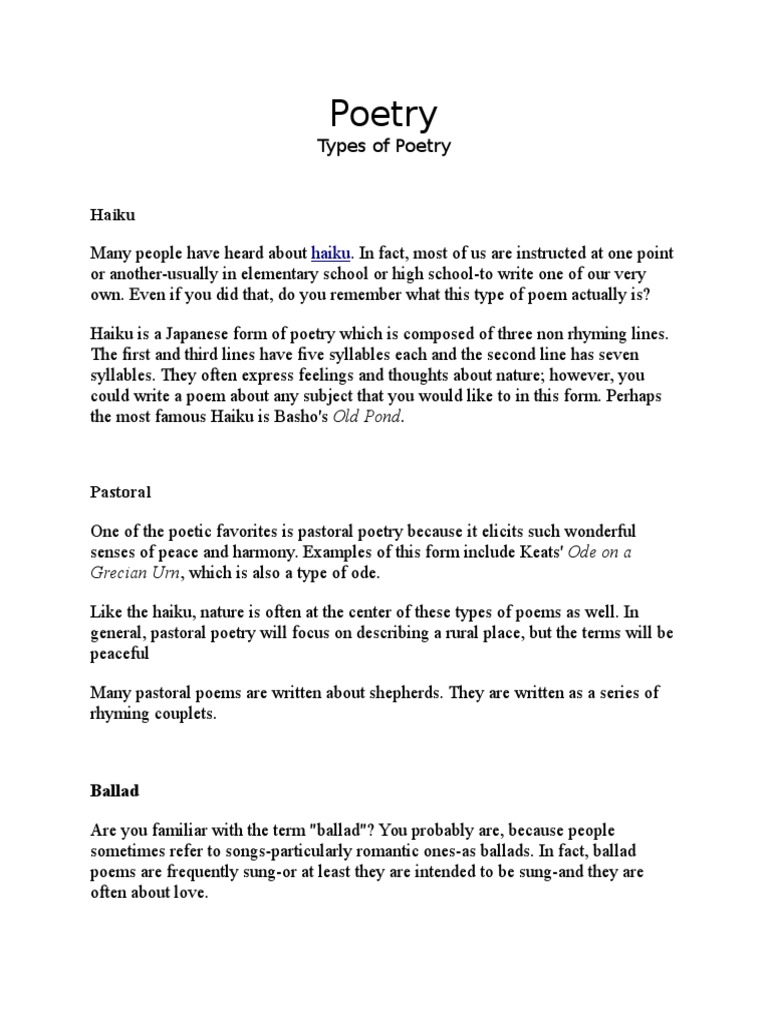 Types of Poetry | PDF | Ballad | Sonnets