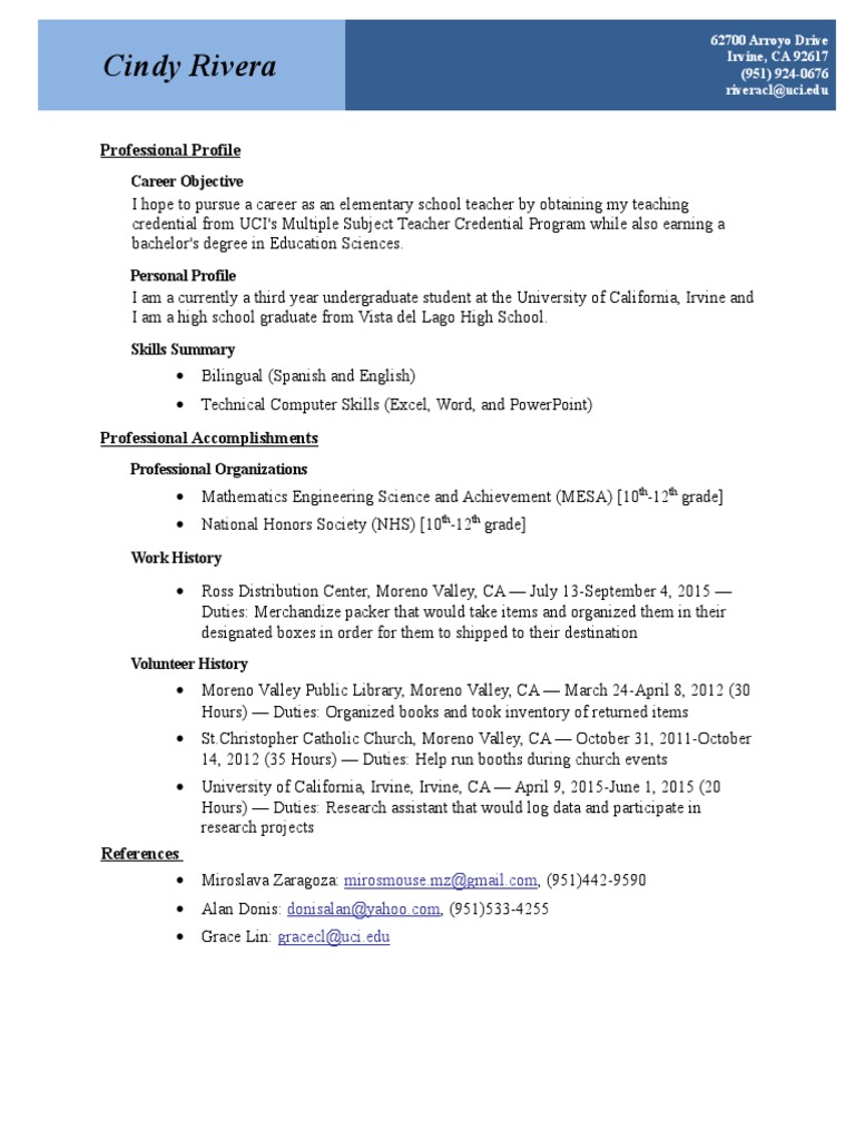 Cindy Rivera: Professional Profile | PDF | Language Arts & Discipline ...