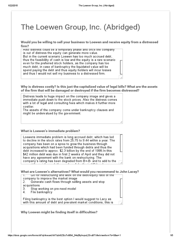 The Loewen Group, Inc | PDF | Debt | Stocks