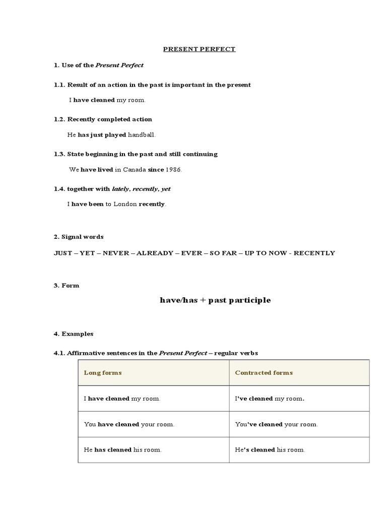 Present Perfect - Guide | PDF | Perfect (Grammar) | Verb